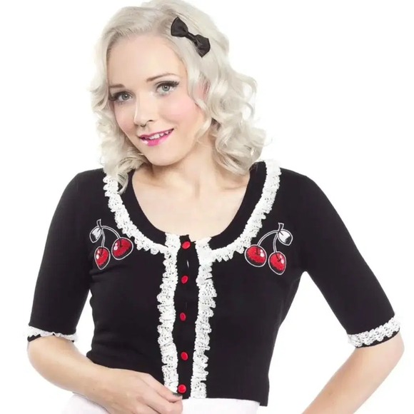 Sourpuss | Sweaters | Sourpuss Crop Cardigan Cherries Lace Retro ...